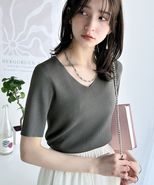 classicalelf tシャツ 夏も快適♪Vネックハーフスリーブリブニット レディース : ZOZOTOWN Yahoo!店 - 通販 - Yahoo!ショッピング