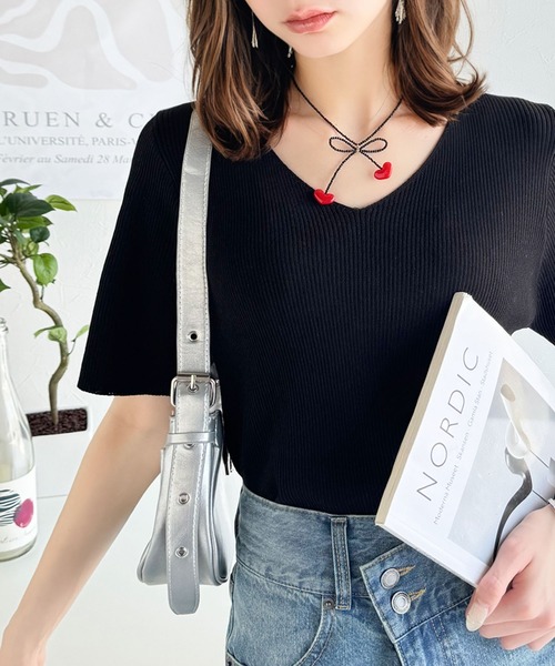 classicalelf tシャツ 夏も快適♪Vネックハーフスリーブリブニット レディース : ZOZOTOWN Yahoo!店 - 通販 - Yahoo!ショッピング