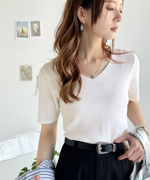 classicalelf tシャツ 夏も快適♪Vネックハーフスリーブリブニット レディース : ZOZOTOWN Yahoo!店 - 通販 - Yahoo!ショッピング