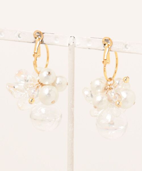 TONE ピアス 「soy coco_latte handmade」オーロラフラワーコットンパール×ガラスドーム ピアス(MA) レディース ...
