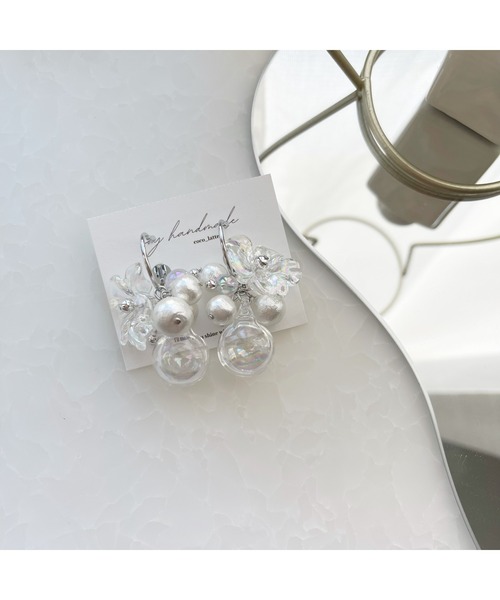ピアス 「soy coco_latte handmade」オーロラフラワーコットンパール×ガラスドーム ピアス(MA) レディース ...