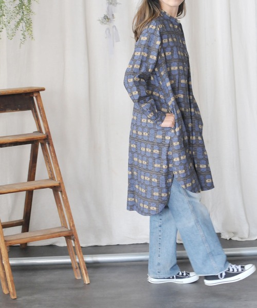 Yahoo!オークション - 「CALINER」 長袖ワンピース M ブルー レディー...