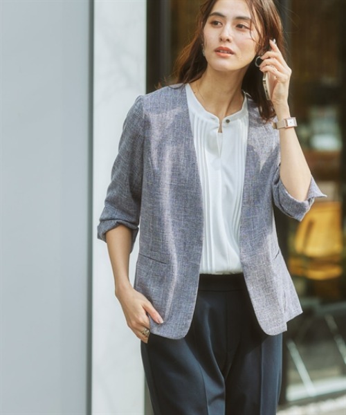 7days Life Styling 「7days Styling」 ノーカラージャケット 3L グレー レディース : ZOZOTOWN Yahoo!店 - 通販 - Yahoo!ショッピング