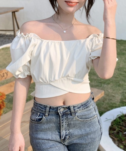 REMUR ブラウス シャツ 2WAY バックリボン ウエスト見せ オフショル レディース : ZOZOTOWN Yahoo!店 - 通販 ...