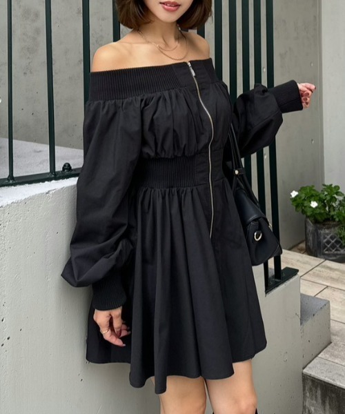 rienda（リエンダ） ワンピース MA-1オフショルロングスリーブミニ