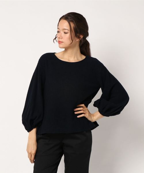 REAL CUBE トップス CLOCHE Made in Japan ボリュームスリーブパイル編みニットプルオーバー レディース ...