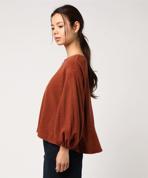 REAL CUBE トップス CLOCHE Made in Japan ボリュームスリーブパイル編みニットプルオーバー レディース ...