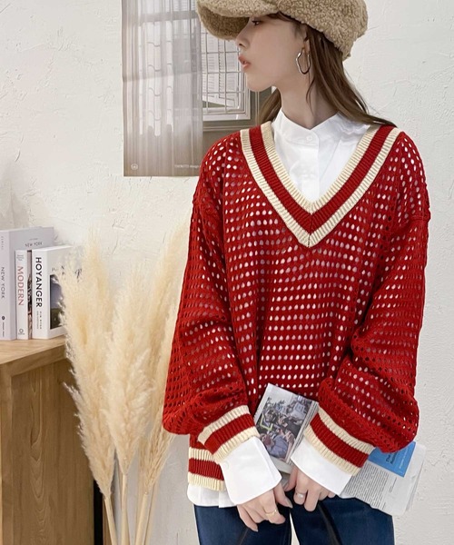 classicalelf ニット Vネック配色メッシュニットトップス : ZOZOTOWN Yahoo!店 - 通販 - Yahoo!ショッピング