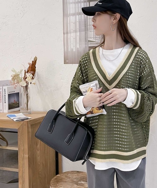 classicalelf ニット Vネック配色メッシュニットトップス : ZOZOTOWN Yahoo!店 - 通販 - Yahoo!ショッピング