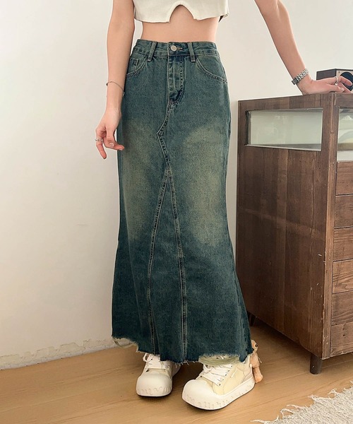 aimoha デニムスカート 「aimoha」フリンジヘムフレアデニムスカート : ZOZOTOWN Yahoo!店 - 通販 - Yahoo!ショッピング