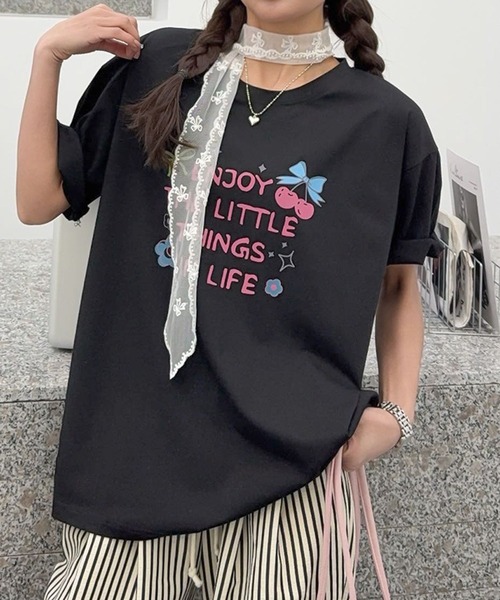 aimoha tシャツ 「aimoha」ロゴ＆チェリーイラストプリントルーズTシャツ レディース : ZOZOTOWN Yahoo!店 - 通販 - Yahoo!ショッピング