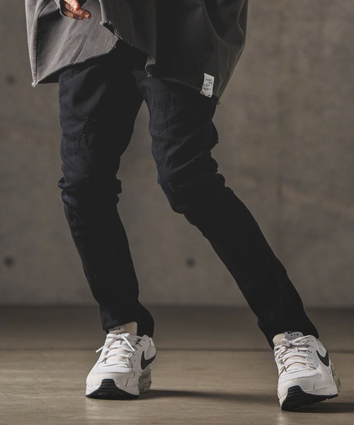 GLIMCLAP ジーンズ mp12710- Sprinkle scratch processing -black stretch version- デニムパンツ メン : ZOZOTOWN ...