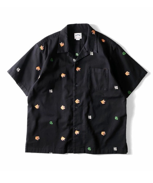 HOUSTON シャツ ヒューストン COTTON TWILL ALLOVER EMB S/S SHIRT コットンツイル 虎 福 総柄刺繍 オープン : ZOZOTOWN Yahoo!店 ...