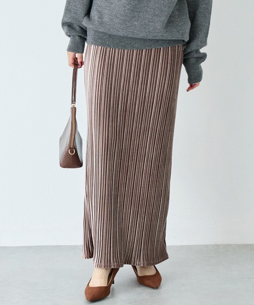 LAVEANGE（ラビアンジェ） スカート 「洗える」ベロアプリーツタイト