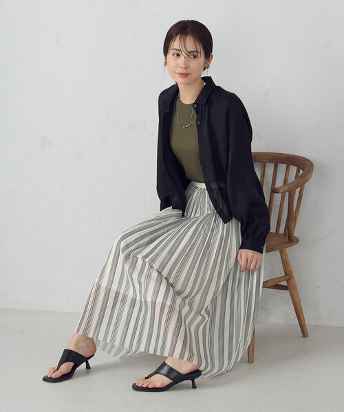 COMME CA ISM（コムサイズム） スカート ストライプチュールプリーツスカート : ZOZOTOWN Yahoo!店 - 通販 - Yahoo!ショッピング