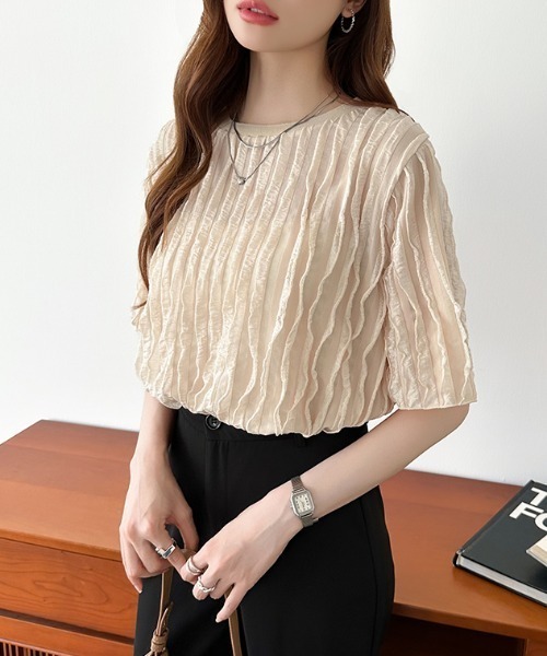 COCOMOMO tシャツ ウェーブフリルで華やかに フリルトップス シアートップス フリルTシャツ 半袖 フリル カットソー 夏服 レディース : ZOZOTOWN Yahoo!店 - 通販 ...