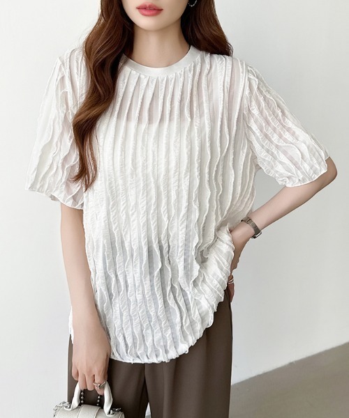 COCOMOMO tシャツ ウェーブフリルで華やかに フリルトップス シアートップス フリルTシャツ 半袖 フリル カットソー 夏服 レディース : ZOZOTOWN Yahoo!店 - 通販 ...