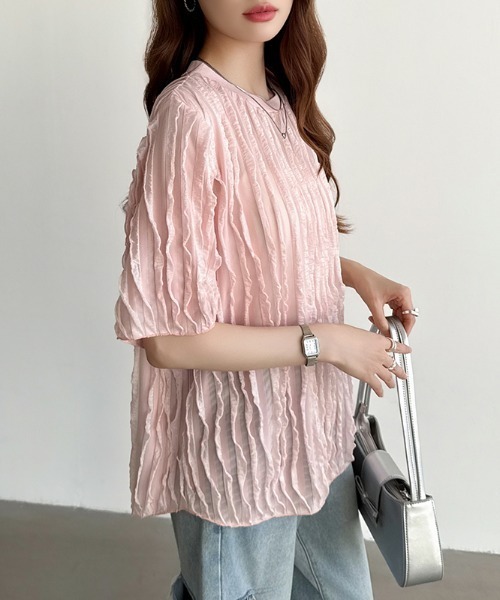 COCOMOMO tシャツ ウェーブフリルで華やかに フリルトップス シアートップス フリルTシャツ 半袖 フリル カットソー 夏服 レディース : ZOZOTOWN Yahoo!店 - 通販 ...