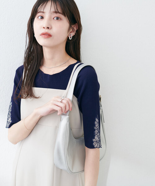 natural couture 「natural couture」 7分袖ニット FREE ネイビー レディース : ZOZOTOWN ...