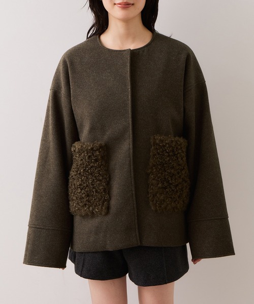 VIS（ビス） コート アウター 「WEB限定」ボアポケットノーカラー