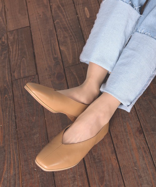 ALPHA CUBIC レディース パンプス リアルレザー Vカットスクエアフラットパンプス : ZOZOTOWN Yahoo!店 - 通販 - Yahoo!ショッピング