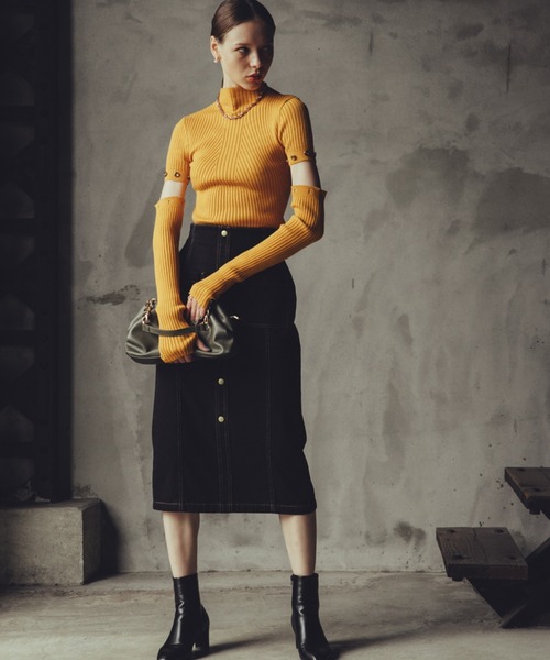 Yahoo!オークション - 「Cheek」 デニムロングスカート MEDIUM ブラッ...