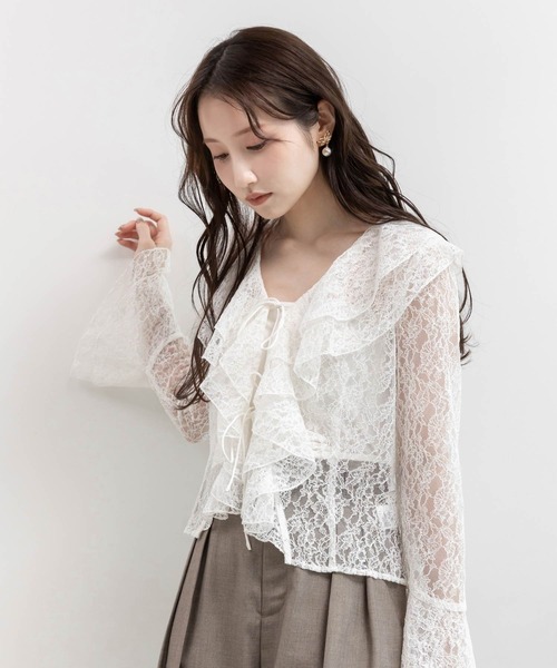 RANDA（ランダ） ブラウス シャツ ラッフルレースフリルブラウス