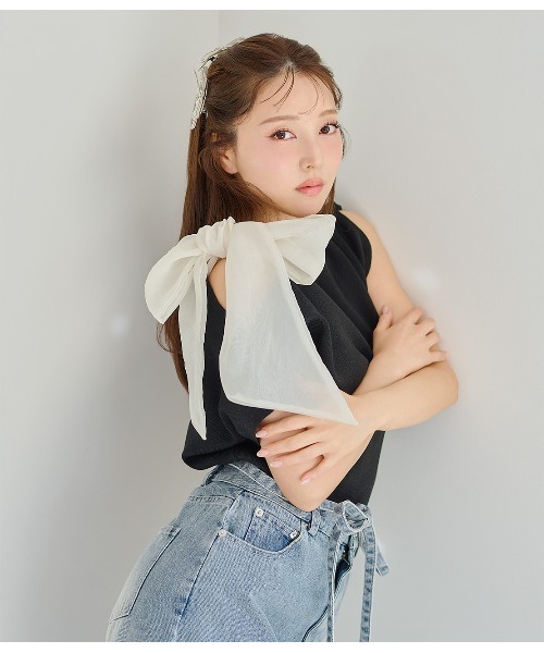 PEACH JOHN tシャツ アシメトリーリボンニットトップス レディース : ZOZOTOWN Yahoo!店 - 通販 - Yahoo!ショッピング