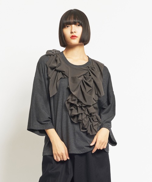 gomme（ゴム） 7分袖カットソー MEDIUM チャコールグレー レディース : ZOZOTOWN Yahoo!店 - 通販 - Yahoo!ショッピング