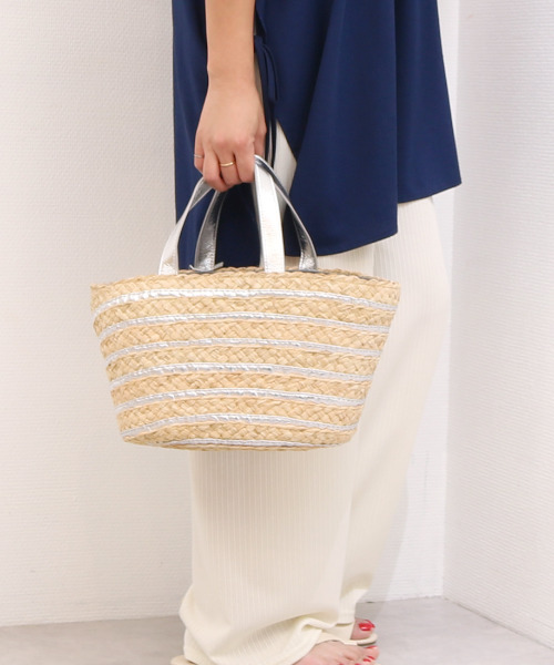 cache かごバッグ カゴバッグ カシュカシュ cachecache / メタリックボーダーラフィアカゴバッグ : ZOZOTOWN Yahoo!店 - 通販 - Yahoo!ショッピング