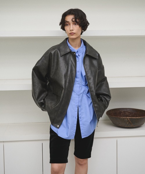 AIC. ブルゾン アウター クラッシュレザーカバーオールジャケット