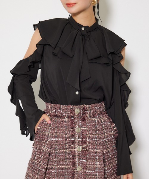 rienda（リエンダ） ブラウス シャツ フリルスリーブビッグカラー