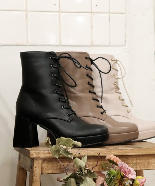 byあしながおじさん ブーツ 晴雨兼用│厚底レースアップブーツ 8980749