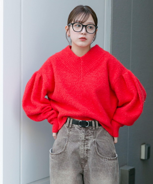 Yahoo!オークション - 「KBF」 Vネックニット ONE レッド レディース