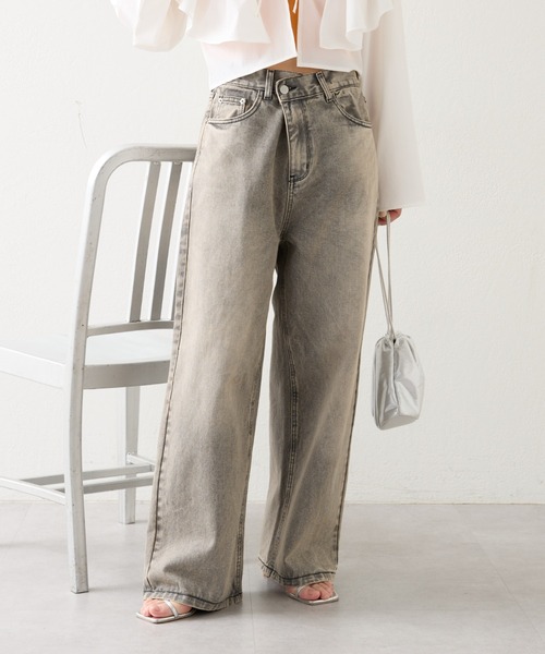 Yahoo!オークション - 「mystic」 加工デニムパンツ 0 ブラウン レディ...