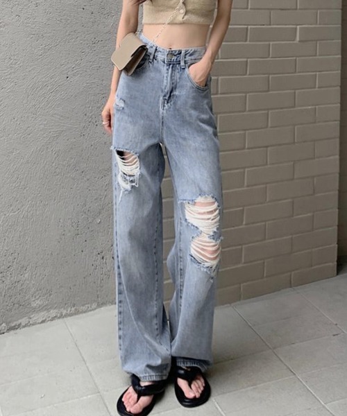 miniministore 「Miniministore」 ダメージ加工デニムパンツ M サックスブルー レディース : ZOZOTOWN Yahoo!店 - 通販 - Yahoo!ショッピング