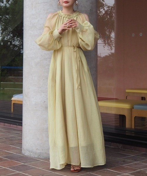 ワンピース open shoulder gather long dress /オープンショルダーギャザー ロングワンピース : ZOZOTOWN Yahoo!店 - 通販 - Yahoo!ショッピング