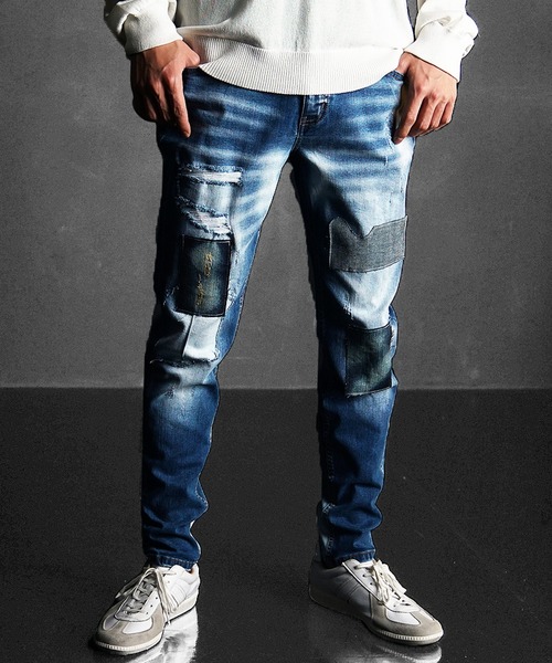 SOMEDIFF ジーンズ 「SOMEDIFF」リペア加工テーパードデニムパンツ メンズ : ZOZOTOWN Yahoo!店 - 通販 ...