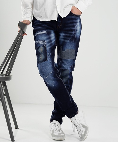 SOMEDIFF ジーンズ 「SOMEDIFF」リペア加工テーパードデニムパンツ メンズ : ZOZOTOWN Yahoo!店 - 通販 ...