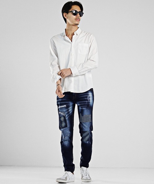 SOMEDIFF ジーンズ 「SOMEDIFF」リペア加工テーパードデニムパンツ メンズ : ZOZOTOWN Yahoo!店 - 通販 ...