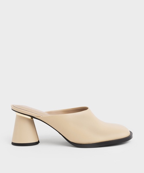 CHARLES ＆ KEITH サンダル メディナ レザーシリンダーヒールミュール / Medina Leather Cylindrical Heel Mules レディース ...