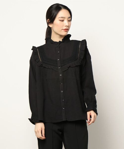 Samansa Mos2 「Samansa Mos2」 長袖ブラウス フリ- ブラック レディース : ZOZOTOWN Yahoo!店 ...