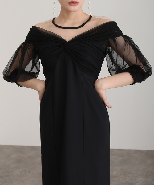 atlo（アトロ） ドレス ロング＆七分袖フォーマルチュールオフ