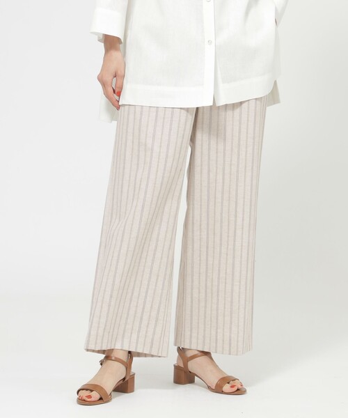 EVEX by KRIZIA パンツ 「ウォッシャブル」ナチュラルリネンストライプワイドパンツ レディース : ZOZOTOWN Yahoo ...