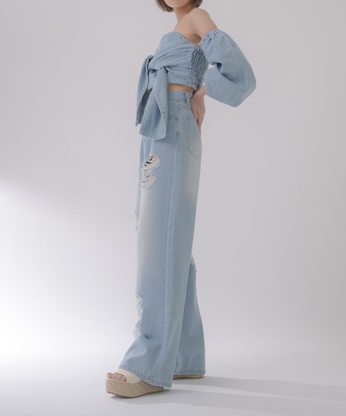 Yahoo!オークション - 「qumerry.」 ダメージ加工デニムパンツ MEDIUM ...