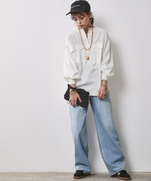 Yahoo!オークション - 「CHIC STYLE」 長袖ブラウス 4L ネイビー レデ...