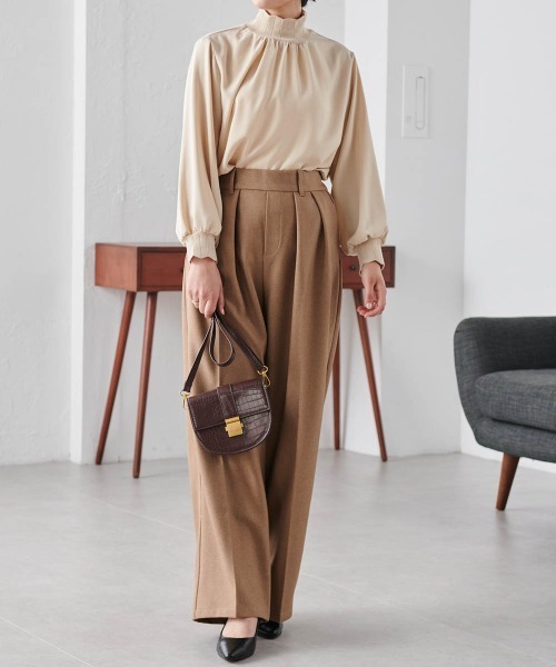 RANAN（ラナン） ブラウス シャツ リブニット切替ボリューム袖