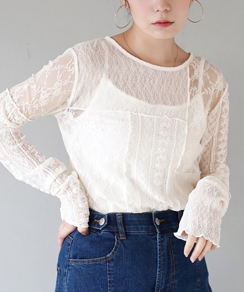 e-zakkamania stores tシャツ シアーレース パッチワークカットソー レディース : ZOZOTOWN Yahoo!店 - 通販 - Yahoo!ショッピング