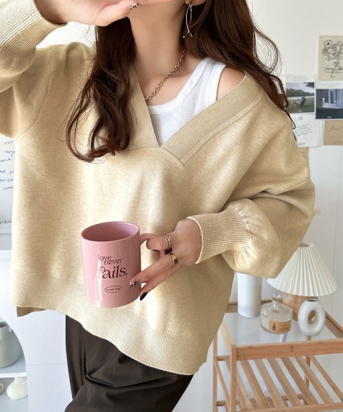 Yahoo!オークション - 「classicalelf」 Vネックニット MEDIUM チャコ...