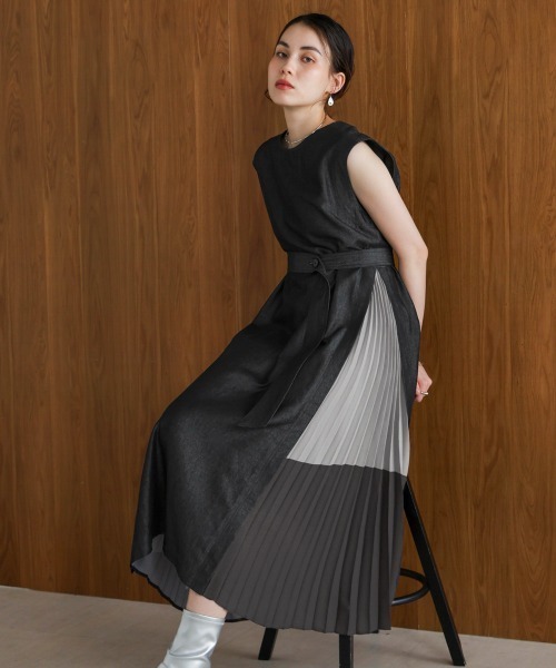 ブージュルード（Bou Jeloud）/デニムプリーツ配色ワンピース Bou Jeloud（ブージュルード） ワンピース デニムプリーツ配色